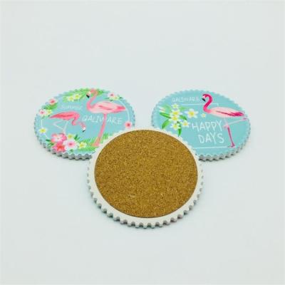 China Flamingo Printed Absorbent Ceramic Cork Backing For Coasters for sale