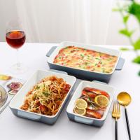 China Rectangular Ceramic Bakeware Casserole Dish Set 3 Sizes 21-38cm Oven Safe for sale