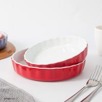 China Wholesale Ceramic Baking Tray 26.3cm Round Deep Loaf Pan for Custard Baking for sale