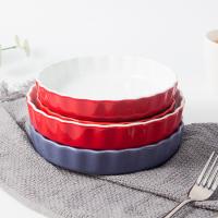 China Wholesale Ceramic Baking Tray 26.3cm Round Deep Loaf Pan for Custard Baking for sale