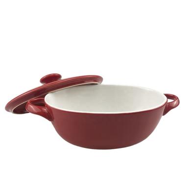 Cina Il rosso ha lustrato il piccolo piatto ceramico ovale della casseruola con il coperchio in vendita