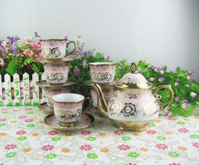 Cina Bollitore dell'acqua fredda di sollievo della decalcomania ed insieme ceramici placcati europei della tazza di tè in vendita
