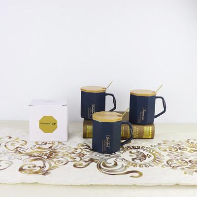 China Colher de bambu octogonal nórdica da tampa de Diamond Ceramic Coffee Mug With à venda