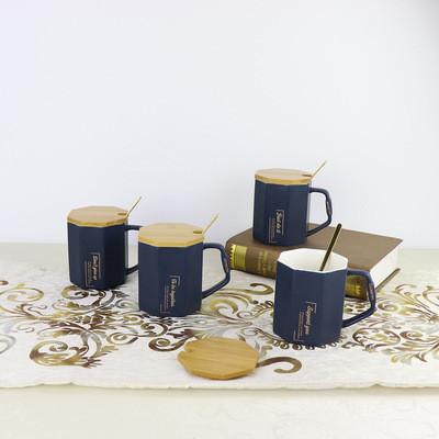 China Colher de bambu octogonal nórdica da tampa de Diamond Ceramic Coffee Mug With à venda