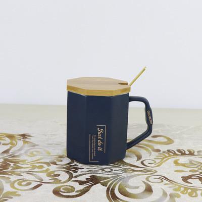 China Colher de bambu octogonal nórdica da tampa de Diamond Ceramic Coffee Mug With à venda