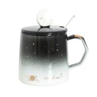 China Star Pattern Ceramic Stoneware Coffee Cup with 3D Moon Cover and Spoon Custom Size for sale