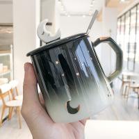China Star Pattern Ceramic Stoneware Coffee Cup with 3D Moon Cover and Spoon Custom Size for sale