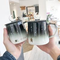 China Star Pattern Ceramic Stoneware Coffee Cup with 3D Moon Cover and Spoon Custom Size for sale