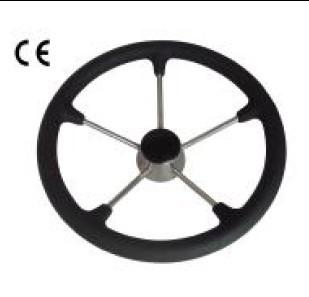 China Black 5 Spoke S.S Boat Marine Steering Wheel With Black PU Foam for sale