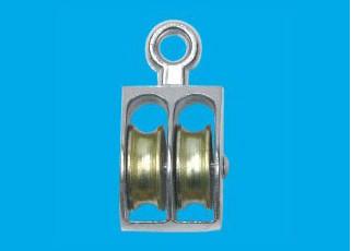China nickle plated fixed eye us type pulley with double wheels for sale