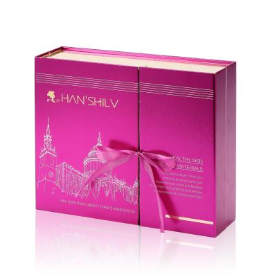 中国 Silver Color Hot Stamping Craft Beauty Cosmetic Box Packaging with Silk Ribbon 販売のため