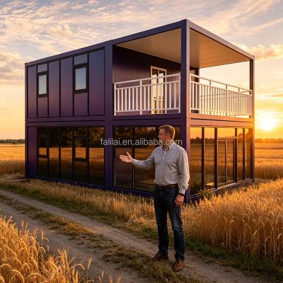 China 2-storey Glass Wall Prefab Flat Pack Container Homes Modern Living Room and Office Modular Homes Portable and High-quality for sale