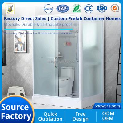 China Prefabricated Bathroom Unit Modular Integrated Shower Room Customized White Frame Sliding Tempered Glass Shower Doors for Hotel for sale