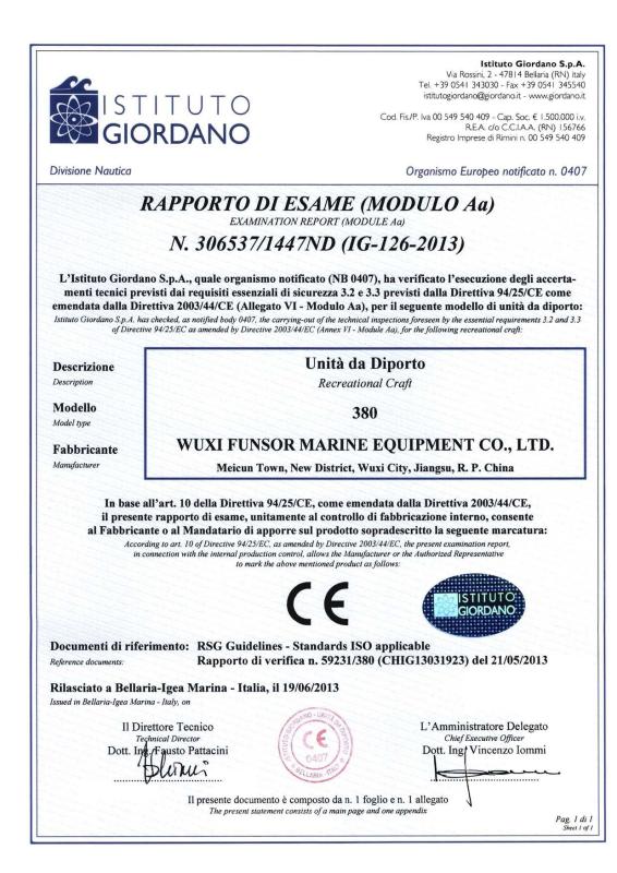 Europe CE for 380cm boat - WUXI FUNSOR MARINE EQUIPMENT CO., LTD