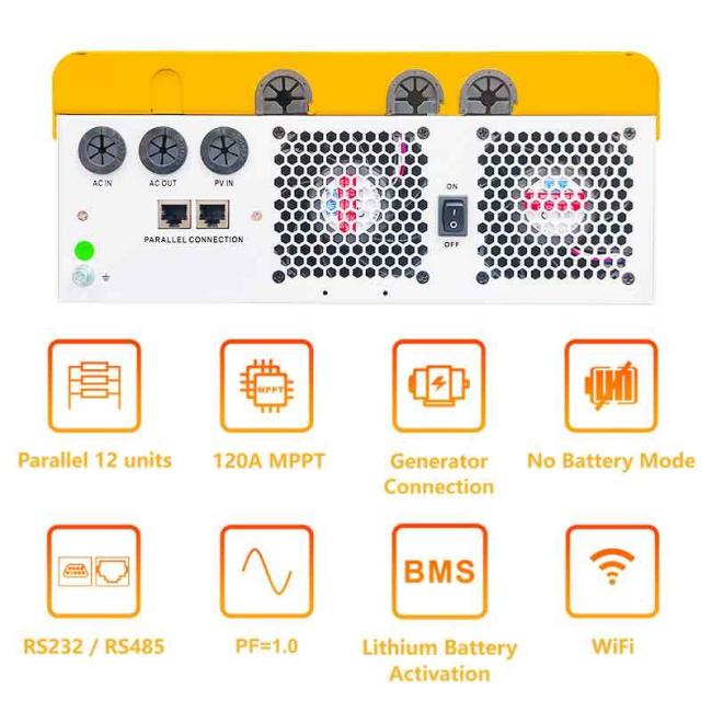 48V 6.2kW Hybrid Solar Inverter rear panel