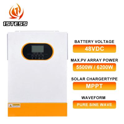 China 6.2kw 5.5KW 48V Pure Sine Wave Hybrid Solar Inverter with MPPT High Voltage Input Lithium Battery RS485 Communication for sale