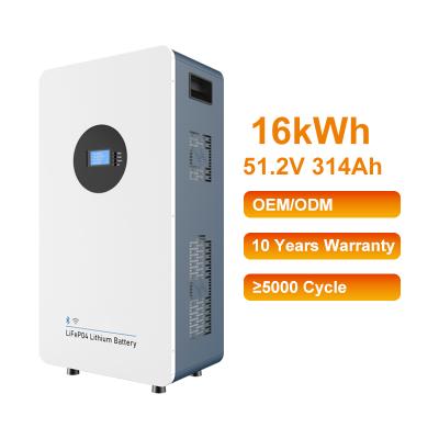 China Wall Mounted 51.2V 314Ah 16kwh All in One Home Energy Storage LiFePO4 Lithium Battery Pack with 15 Years Design Life for sale