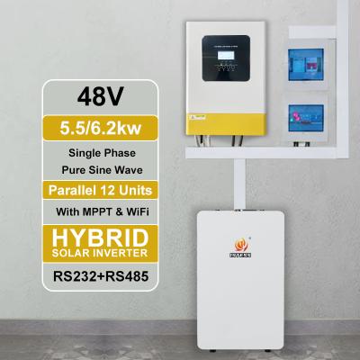 China 48V 6200W 5500W Off Grid Hybrid Inverter 1 Phase 500V Max PV Input Pure Sine Wave 80A AC Charger for Cabin Home Use for sale