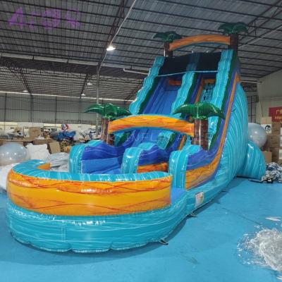 China Custom Inflatable Waterslide Palm Tree Bouncy Water Slide PVC Inflatable Slide With Pool for sale