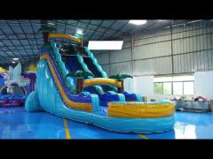 Custom Inflatable Waterslide Palm Tree Bouncy Water Slide PVC Inflatable Slide With Pool