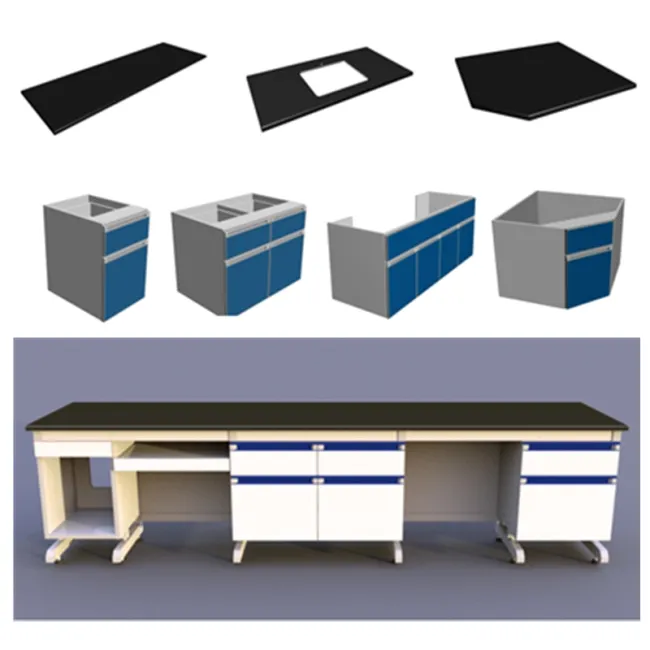 Laboratory Epoxy Resin Board Steel-Wood Bench Lab Side Workbench with Cabinets