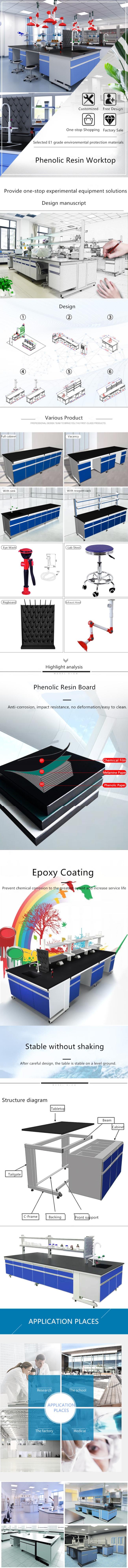 Top-selling Corrosion Resistant Chemical Central Island Work Table Lab Table Steel and Wooden Customized Laboratory Equipment