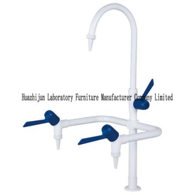 China Gooseneck Laboratory Sink Taps Double Handle Single Hole Brass Serrated Nozzle for sale