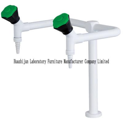 China Gooseneck Laboratory Sink Taps Double Handle Single Hole Brass Serrated Nozzle for sale