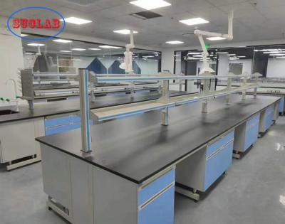 China Light Blue Colour Wood Lab Island Workbench Lab Furniture Series for sale