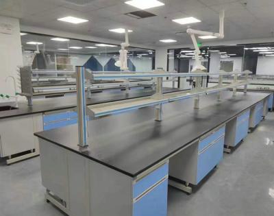 China Light Blue Colour Wood Lab Island Workbench Lab Furniture Series for sale