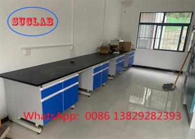 China Multiple Cabinets Safety Lab Work Benches with Shelf With DTC105 DEG Hinges And Epoxy Resin Or Phenolic Resin Worktop for sale