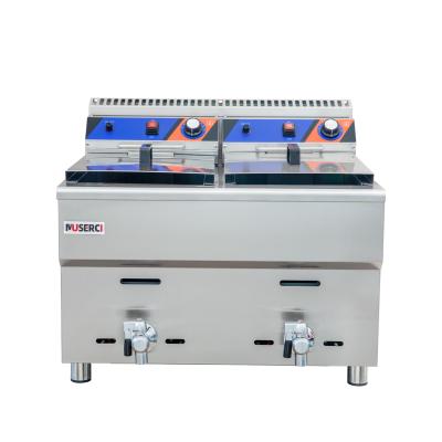 China Countertop Gas Fryer 14kW/H Twin Tank For Fried Chicken French Fries for sale