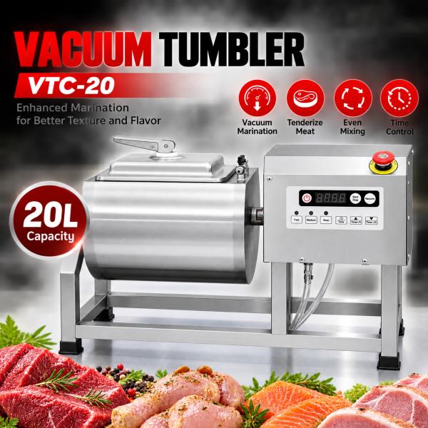 Quality 20L Stainless Steel Vacuum Meat Marinator CE Approved Countertop Meat Curing Tumbler for Restaurant Chain Tenderizing and Flavor Improving Processing for sale