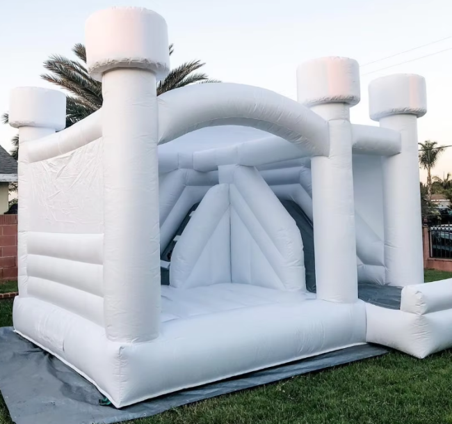 Side view of the bouncy castle showing slide details