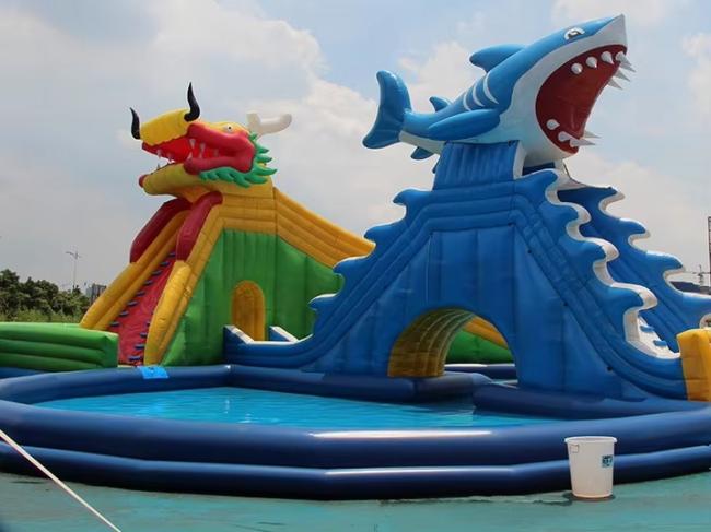 Inflatable Water Park Dragon Shark Slide - side view