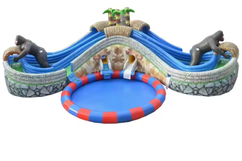 Close-up view of inflatable water slide features