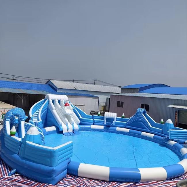 Close-up view of the inflatable water slide structure