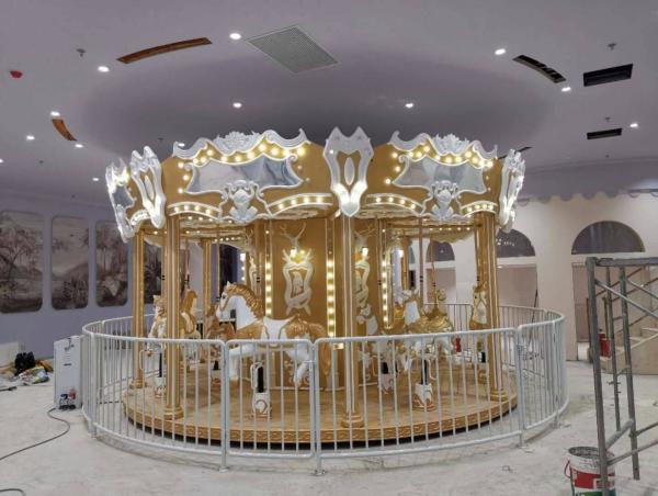 Quality 5.5KW All Ages Amusement Park Equipment Fiberglass Stainless Steel Carousel for sale