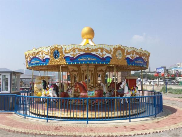 Quality 5.5KW All Ages Amusement Park Equipment Fiberglass Stainless Steel Carousel for sale