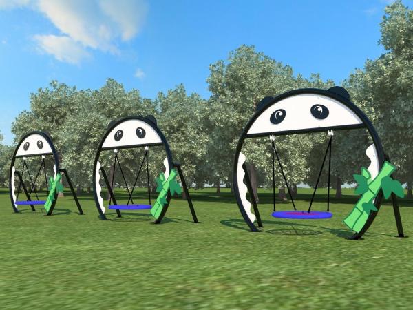 Quality Panda Shaped Green Garden Play Sets Kids Outdoor Swing Chair 230cm Commercial for sale