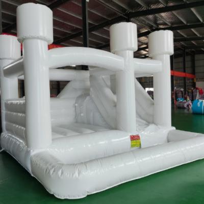 China Commercial White Inflatable Bouncer Castle with Slide 0.55mmPVC for sale
