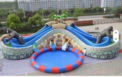 China 30m Diameter Inflatable Water Slide with Large Swimming Pool for 4-8 Age Range and 1200KG Weight for sale