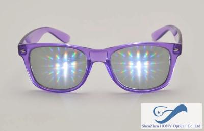 Cina Faccia festa i vetri di plastica della diffrazione della struttura 3D, vetri durevoli del prisma dell'arcobaleno in vendita