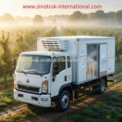 China HOWO 4×2 5-10 Ton Small Refrigerated Box Truck Low Energy Consumption for sale