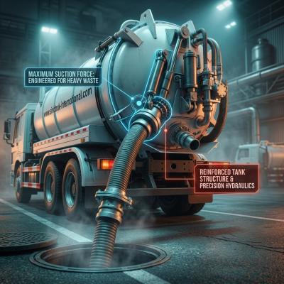 China Vacuum Pump Sewage Suction Truck , Septic Tank Cleaning Truck 18CBM LHD 336HP for sale