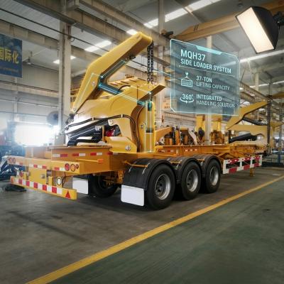 China Yellow 40ft Truck Mounted Crane 3 Axle Self Loading Container Truck Trailer for sale