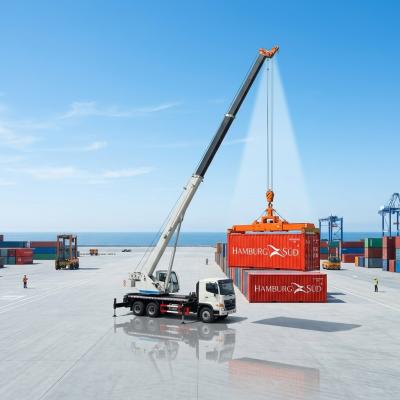 China 37 Tons Container Side Loader Truck Mounted Crane 3 Axles Semi Trailer Truck for sale