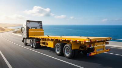 China SINOTRUK Mn Steel 3 Axles Flatbed Cargo Full Trailer for sale