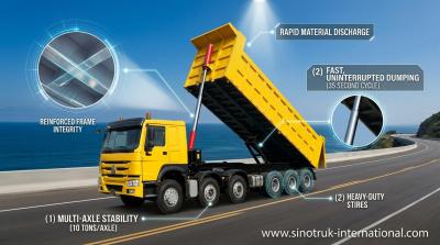 China 3 Axles Tipping Semi Trailer Truck For Mining And Construction 60-80 Tons for sale