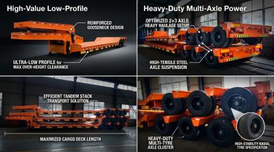 China Hydraulic Flatbed Semi Trailer Truck For Construction Loading 80 Tons 17m for sale